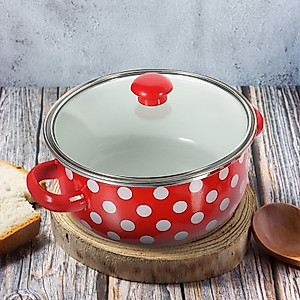 STOBAZA Enamel Stock Pot with Lid, Retro Cooking Pot for Stove Non Stick Soup Pot Induction Pasta Pot Vintage Soup Pot with Handles for Induction Cookers Gas Stove