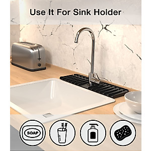 BLISSY LIFE Kitchen Sink Splash Guard - Silicone Mat Behind Faucet, Handle Drip Water Catcher Tray, Counter Backsplash Protector for Bathroom Kitchen RVs Farmhouse - 14 Inches (Black)