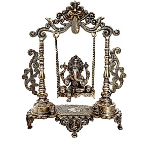 Crafting with Love a Beautiful Brass Ganesha Idol On Swing jhula with om Carved Temple,Home,Offices & Table Decorative