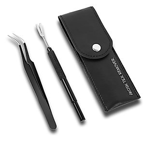 AKOSN Premium Tick Removal Tool - Stainless Steel Tick & Flea Remover for Pets Dogs Cats Humans -Safe Tick Control Puller &Precision Fine Point Tweezers to Completed Remove Ticks, 1 Set