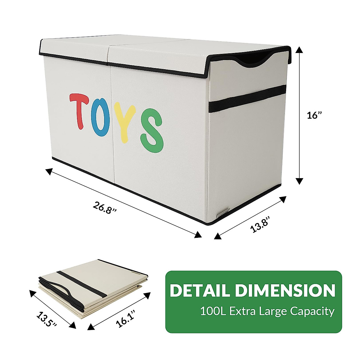 Large Toy Box Chest with Lid, Collapsible Sturdy Toy Storage Organizer Boxes Bins Baskets for Kids, Boys, Girls, Nursery, Playroom (Beige)