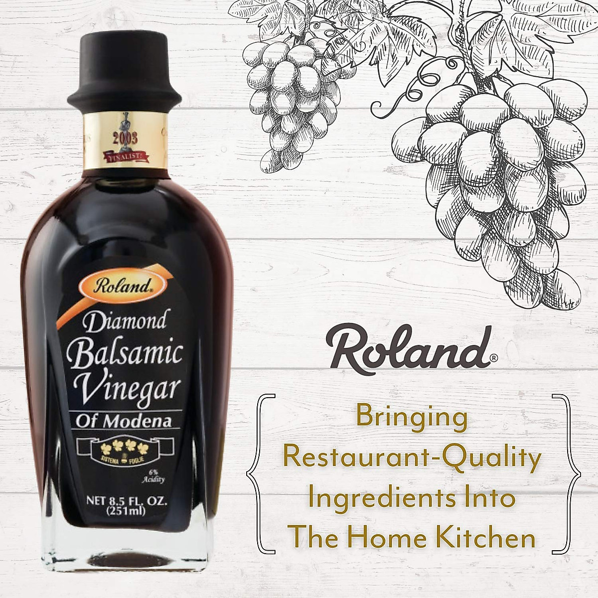 Roland Foods Balsamic Vinegar of Modena, Diamond-Quality, Specialty Imported Food, 8.45 Fl Oz Bottle