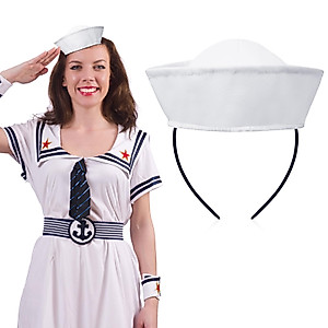 Tigeen Halloween White Mini Captain Hat Headband 15 Cm Sailor Hat Headbands Navy Sailor Hat for Yacht Nautical Dressing Up Theme Role Play Party Costume Accessory