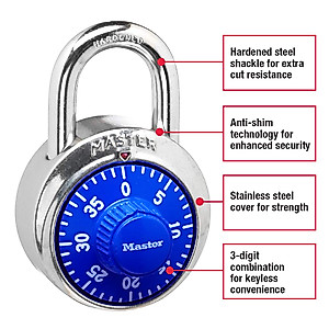 Master Lock 1505D Locker Lock Combination Padlock, 1 Pack, Colors may vary