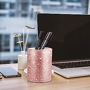 Pencil Cup, Pen Cup PU Glitter Pen Holder Shiny Pen Pencil Stand Pencil Holders Makeup Brush Holder Pen Pencil Organizer Case for Desk Organizer and Storage Box Office Classroom Home (Pink)