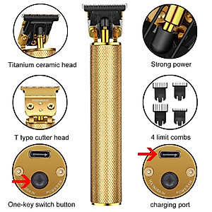 XASMA Professional Hair Clippers for Mens Zero Gapped Cordless Hair Trimmer Professional Haircut & Grooming Kit for Men Rechargeable LED Display (Gold)