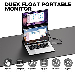 New Mobile Pixels Duex Float Portable Monitor, 15.6" Full HD IPS Dual Monitor for Laptops, USB C/HDMI Plug and Play Portable Screen,Windows/Mac/Android/Switch Compatible