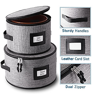 Fine China Storage Containers Hard Shell – 5 Piece Dish Storage Containers, Quilted and Stackable Mug Storage and Plate Storage Containers, Dish Organizer with Dividers for Moving and Seasonal Storage