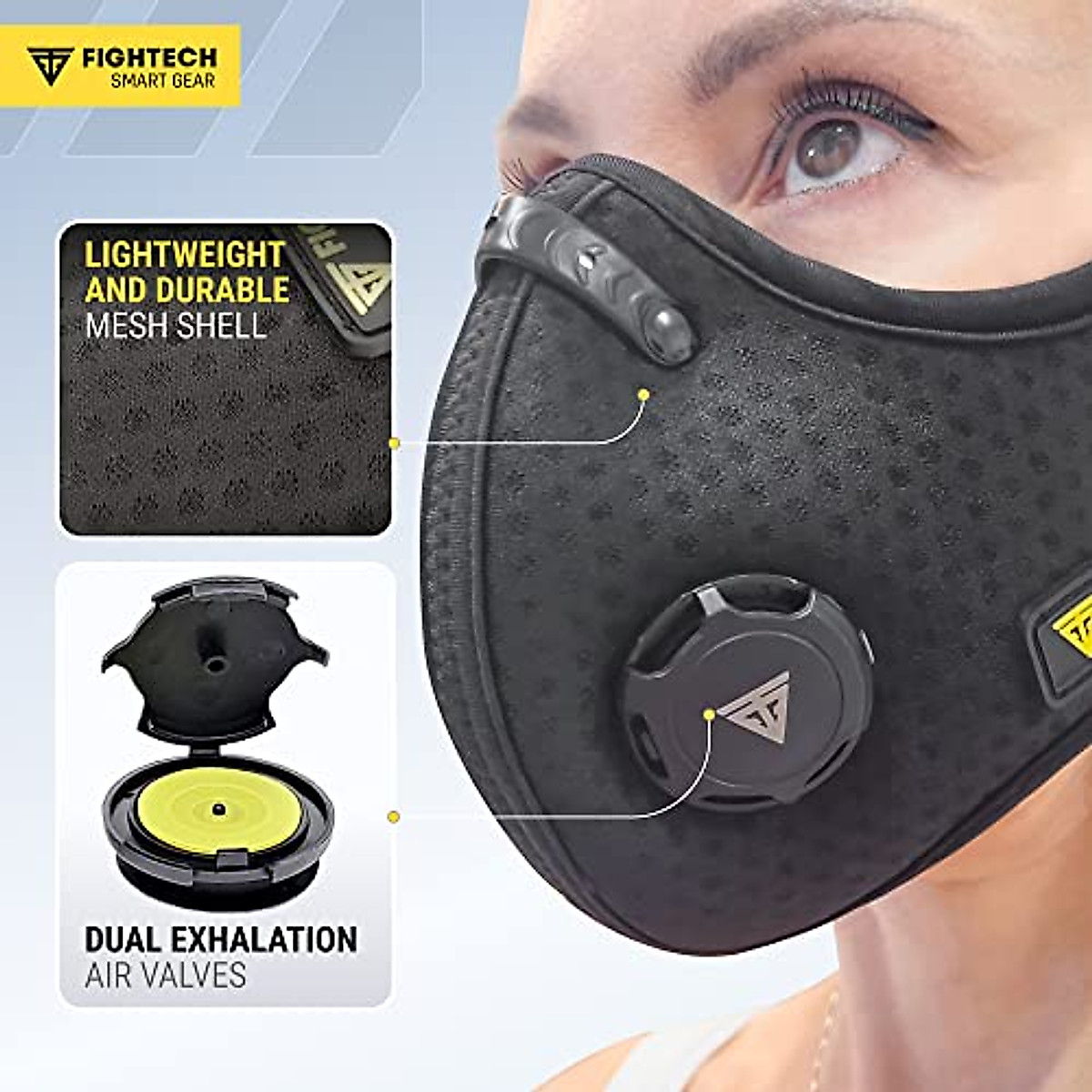 FIGHTECH Dust Face Mask with Extra Active Carbon Filters and Air Valves - for Woodworking, Moving, Construction - Medium (Pack of 2)