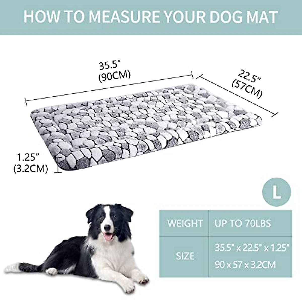 VANKEAN Dog Crate Pad Bed Mat Reversible (Warm & Cool), Soft Pet Sleeping Mat Dog Bed for Crate Suitable for Small to XX-Large Dogs and Cats, Machine Washable Crate Beds, Grey Stone Pattern