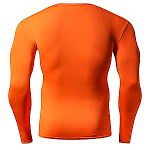 Red Plume Men's Cool Dry Fit Long Sleeve Compression Shirts, Active Sports Athletic Workout Shirt, Sports Base Layer T-Shirt (ORANGE, Medium)