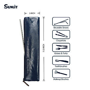 Sunlit 100% Waterproof Wipe Clean Hygienic Carrying Case/Pouch for Reusable Straws - 2 set - For 10.5 inches Straws Silicone or Stainless Steel - Brush/Chopsticks Zipper Bag for Travel