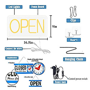 LED Open Sign for Business, FOOPPLY LED Neon Signs for Shop Windows and Doors of Shop, Bar, Restaurant, LED Letters with Open/Closed Sign and Business Hours Signs (Warm Horizontal Open)