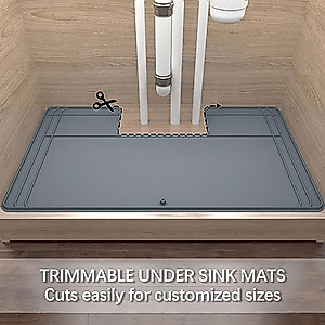 Under Sink Mat for Kitchen Waterproof - 34" x 22" Cuttable Under Sink Liner with Drain Hole - Under the Sink Mats Protector for Kitchen & Bathroom Cabinet - Silicone Under Sink Drip Tray Easy to Clean