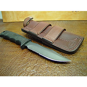 Custom Made Cross Draw Knife Sheath That Will fit The SOG Seal pup Light Brown. A lot of Leather for The Price and can be Worn on The Left or Right Hand Side. Sheath only.