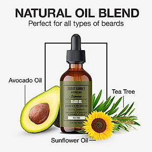 ABBOT KINNEY APOTHECARY Softening Beard Oil, Strengthens and Conditions Beards, Blend of Natural Oils, 2 oz (Tea Tree)