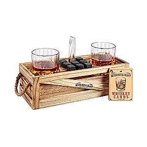 Mixology & Craft Whiskey Stones Gift Set - Great Whiskey Gifts for Men, 13pc Kit w/ 2 Bourbon Whiskey Glass Set, 8 Whiskey Rocks & Stand, Bourbon Gifts for Groomsmen, Anniversary, Birthday