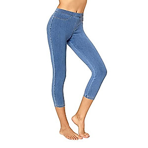 No nonsense womens Classic Denim Capri With Pockets leggings pants, Light Denim, Large US