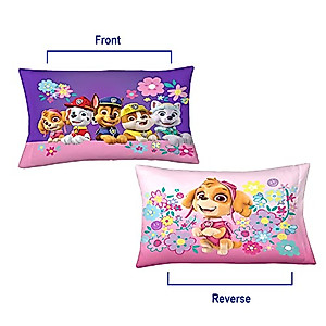 Paw Patrol Girl Reversible Pillowcase for Kid's - Flower Doggies Standard Kids Pillowcase - 20 X 30 Inch (1 Piece Pillow Case Only)