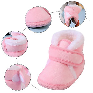 Infant Baby Girls Boys Fleece Booties Winter Slippers Socks Soft Sole Stay on Boots Toddler First Walkers Warm Shoes Winter Socks Pink