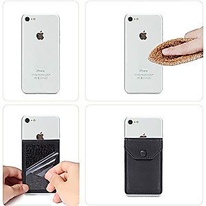 YUNCE Adhesive Cell Phone Ultra-Slim Leather Wallet Stick on Wallet for Credit Card, Business Card, and Id with Phone, and Phone Case, RFID Blocking Sleeve Black