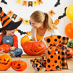 120 Pieces Halloween Cellophane Candy Bags Buffalo Polka Dot Stripes Prints Plastic Goodie Treat Favor Bags with 200 Twist Ties for Winter Holiday Birthday Baby Shower Party Supplies