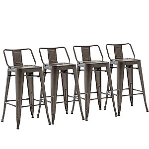 Yongchuang 26" Metal Bar Stools with Backs Set of 4 Indoor Outdoor Kitchen Counter Height Barstools Low Back Bar Chairs Rusty