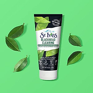 St. Ives Blackhead Clearing Face Scrub, Clears Blackheads & Unclogs Pores, Green Tea & Bamboo, Salicylic Acid Acne Treatment Facial Scrub, Moderate Exfoliator with Natural Exfoliants 6 oz, 6 Pack