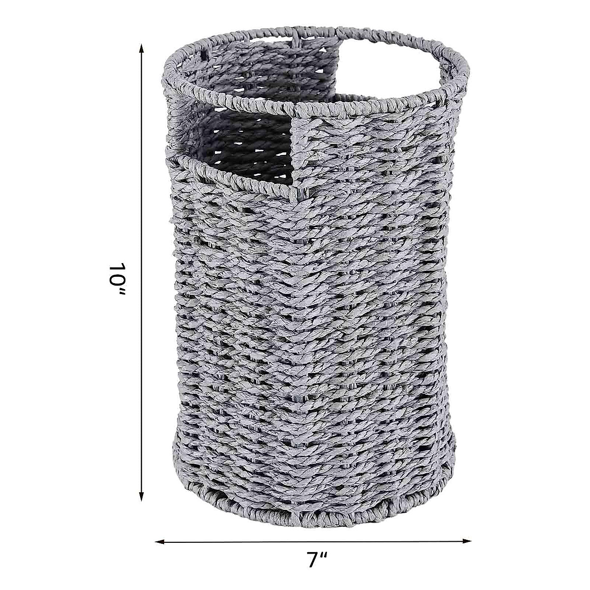 LGENHOOM Small Trash Basket with Built in Handles Rectangular Wicker Waste Basket 2.5 Gallon Boho Woven Trash Can for Bedroom/Living Room/Kitchen/Coffee Table (1 Pack,Seagrass)