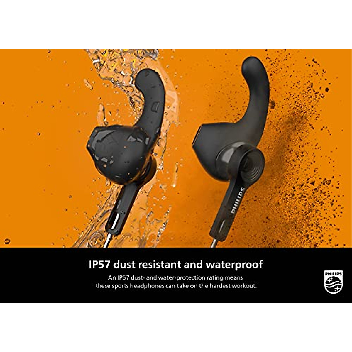 Philips A3206 Wireless Sports Headphones, Detachable Ear Hooks, Integrated Controls, Built-in Microphone, Instant Bluetooth Pairing, IP57 dust Resistant and Waterproof TAA3206BK