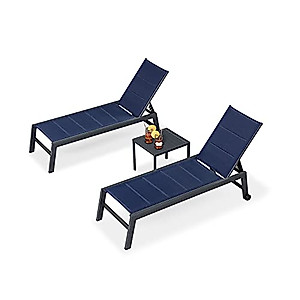 PURPLE LEAF Outdoor Chaise Lounge Set of 2 Aluminum Patio Lounge Chair with Wheels and Side Table Pool Chaise Lounge Chair for Outdoor Backyard Poolside Navy Blue