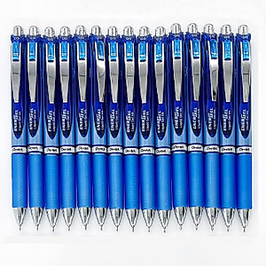 Pentel EnerGel Deluxe RTX Retractable Liquid Gel Pen, 0.5mm, Fine Line, Needle Tip, Blue Ink/Blue Body, Pack of 15