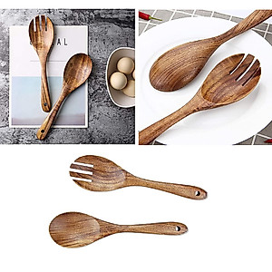 Salad Tongs, 2 PCS Salad Servers, Wooden Acacia Salad Servers with Salad Spoon and Fork, Spoon Long Handle Salad Server Set Kitchen Cooking