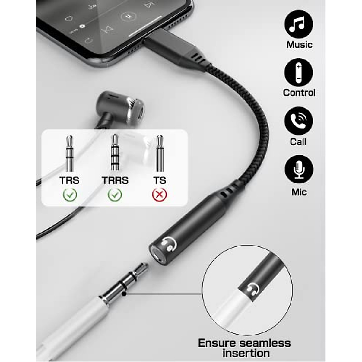 USB C to 3.5mm Aux Headphones Jack Adapter, Type C to Headphones Audio Adapter with DAC Chip for Pixel 4 3 2 XL, Samsung 22 Galaxy S22/S21 Ultra Note 20/10 S10 S9 Plus,ipad Pro/Air(Black)