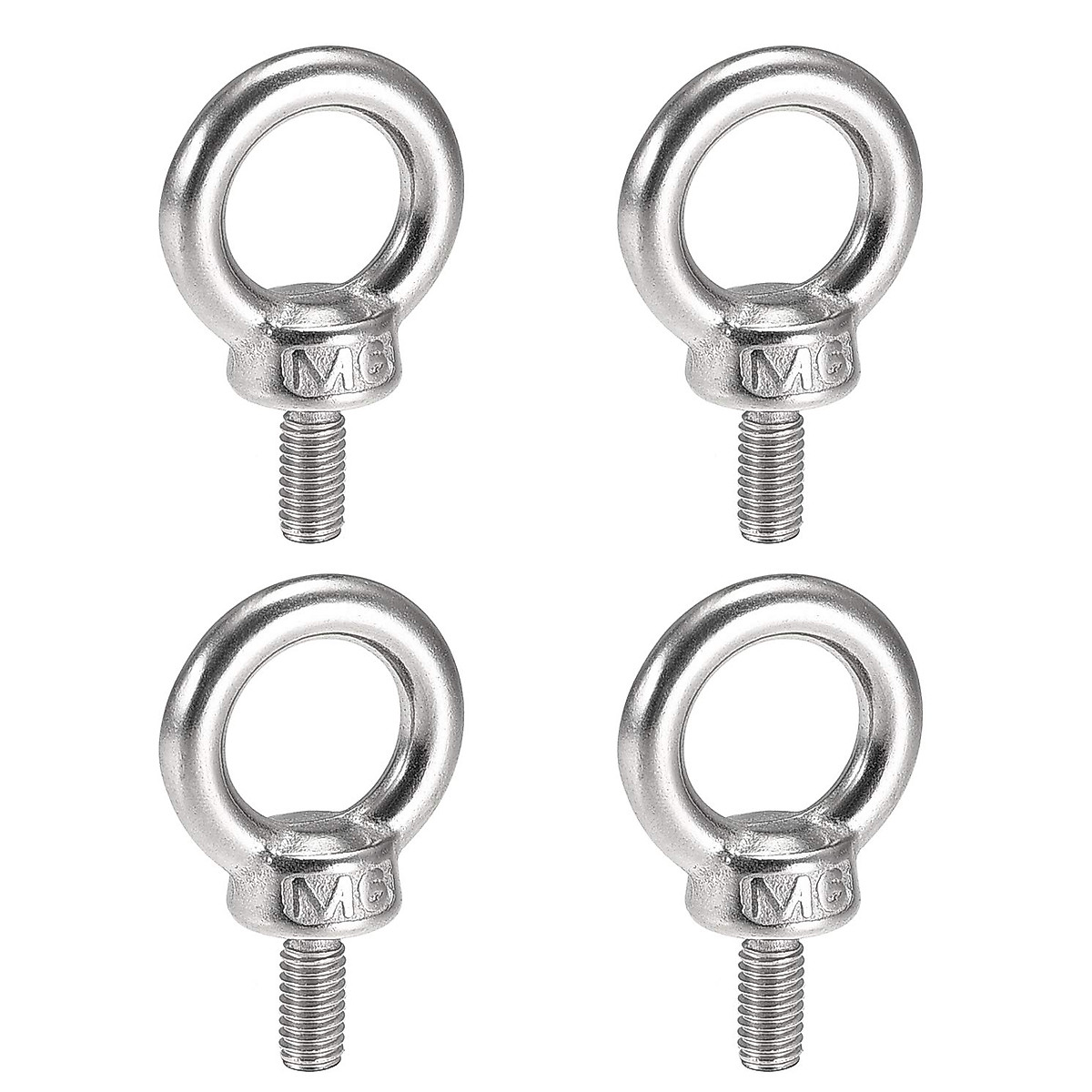 uxcell Lifting Eye Bolt M6 x 12mm Male Thread 304 Stainless Steel for Hanging, Pack of 4