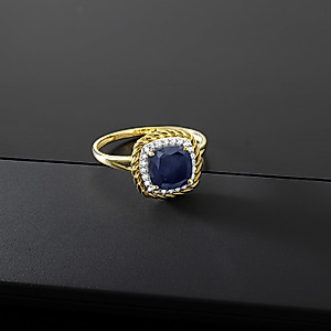 Gem Stone King 10K Yellow Gold Gemstone Birthstone and White Diamond Engagement Ring | Cushion 7MM | Wedding Engagement Anniversary Promise Gold Ring For Women