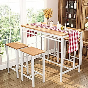 Recaceik Dining Table Set for 4 Kitchen Table and Chairs Set of 4, 5 Pieces Bar Table Set with 4 Stools Counter Height Dining Room Table with Metal Legs for Dinette Breakfast Nook, 47'' Walnut