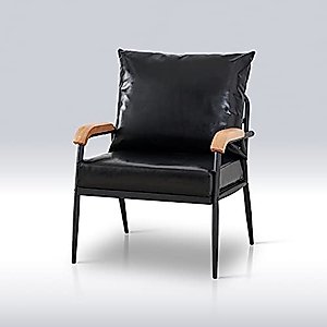 TUKAILAi PU Leather Single Sofa Couch, Modern Accent Chair with Solid Wood Armrest and Sturdy Metal Frame, Upholstered Lounge Chair Armchair for Living Room Bedroom Guest Reception (Black)