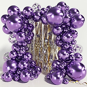 Metallic Purple Balloon Different Sizes 110 Pcs 18 12 10 5 Inch Chrome Balloon Garland Arch Kit Confetti Balloons Purple Party Balloons for Halloween Graduation Baby Shower Birthday Party Decorations