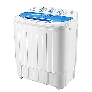 YOLENY 2IN1 Compact Mini Twin Tub Washing Machine, 16.5lbs Capacity w/Wash and Spin Cycle Combo, Timer Control, Built-in Gravity Drain, Portable Washer and Dryer Combo for Apartments, Dorms, Condos, RVs, Camping, Blue