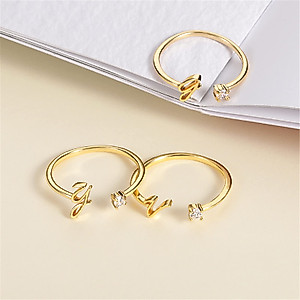 Letter Rings for Women, Twenty Six English Letter Open Ring, Alphabet Rings Letter A to Z, Statement Alphabet Rings, Adjustable Open Ring for Women Teens (N,Golden)