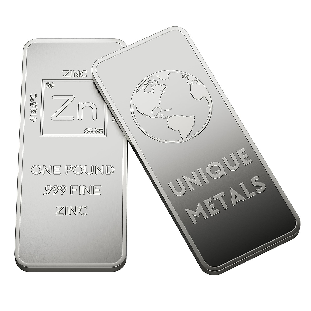 1 Pound .999 Pure Zinc Bar Bullion with Element Design - Unique Metals