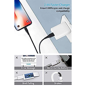 [3 Pack] Apple MFi Certified iPhone Charger 6ft, Cabepow Lightning Cable 6 Foot, iPhone Charging Cord 6 Feet 2.4A USB Cables for iPhone Pro Max/Xs/XR/X/8 Plus/7/6s/6/5c/5 (Black)