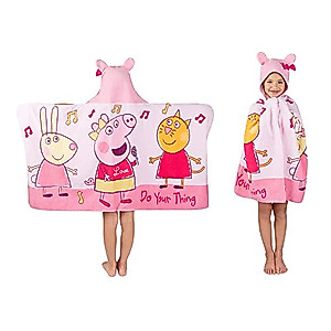 Franco Peppa Pig Kids Bath/Pool/Beach Soft Cotton Terry Hooded Towel Wrap, 24 in x 50 in