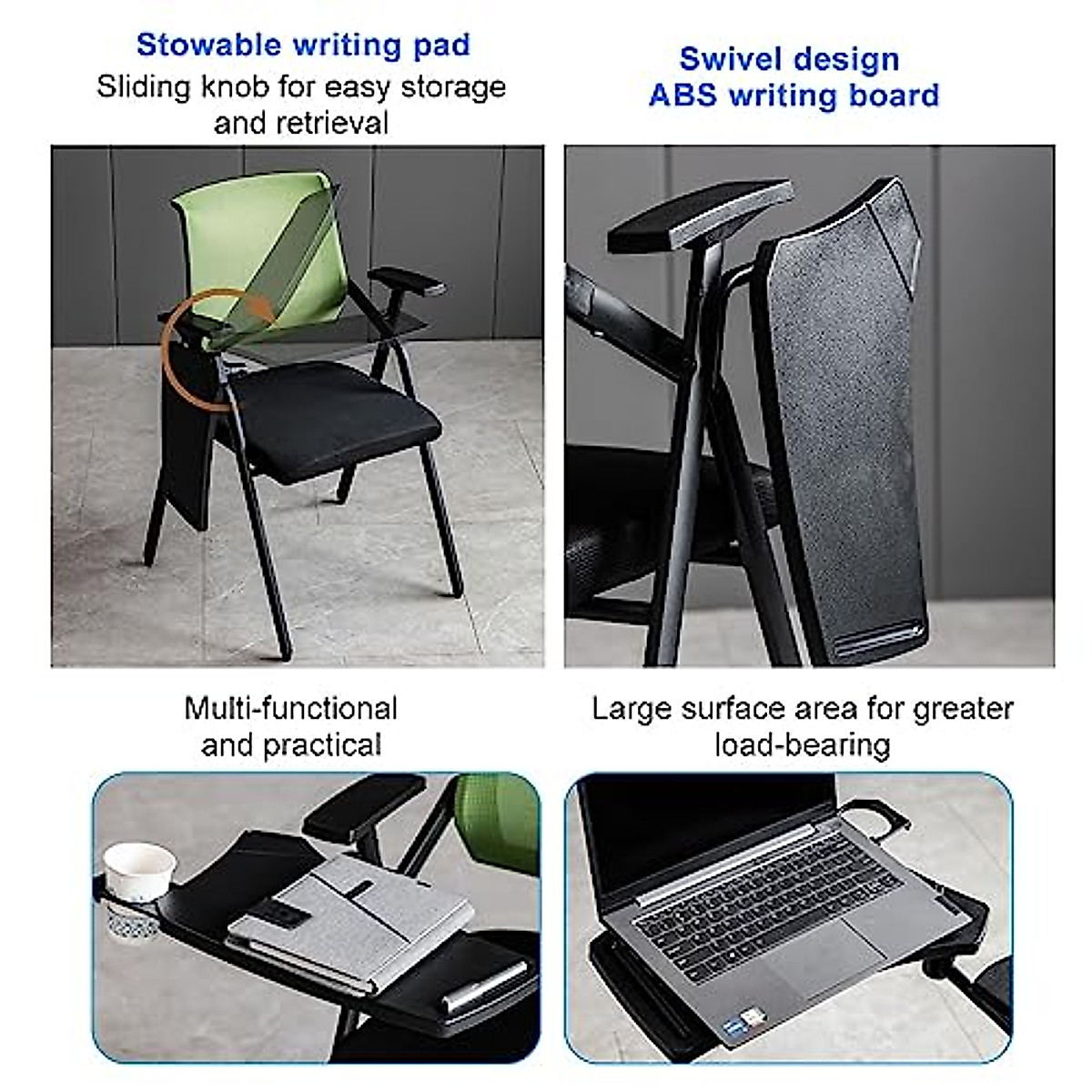 Tablet Arm Chair Ergonomic Office Chair with Wheels Training Chair for Office School Classroom Conference,Meeting Room Chair, Stacking Chair with Writing Board (Color : Grey)