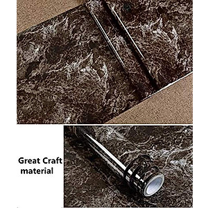 Simplemuji Black Glossy Adhesive Paper Marble Granite Look Effect Countertops Vinyl Film Backsplash Wallpaper Waterproof Oilproof Adhesive Removable 12inch X 79inch