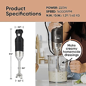 TK Tartle Kitchen Handheld Immersion Blender for Kitchen and Soap Making - Blend Food, Soups, Fillings, 7” Stainless Steel with Variable Speed - with Cord for Electric Hand Blending