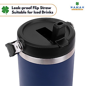 30 oz Stainless Steel Vacuum Insulated Tumbler with Handle Lid and Straw Leak and Spill Proof Travel Tumbler Cup with 2 Lids and Teddy Straw Cap Water Tumblers for Women and Men 890 ml