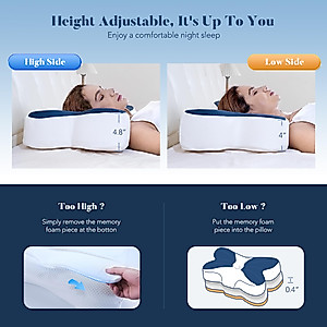 Cervical Pillows for Neck Pain Relief - Adjustable Orthopedic Side Sleeping Pillow, Memory Foam Pillows for Neck and Shoulder Support, Ergonomic Contour Side Back Stomach Sleeper Bed Pillow for Adult