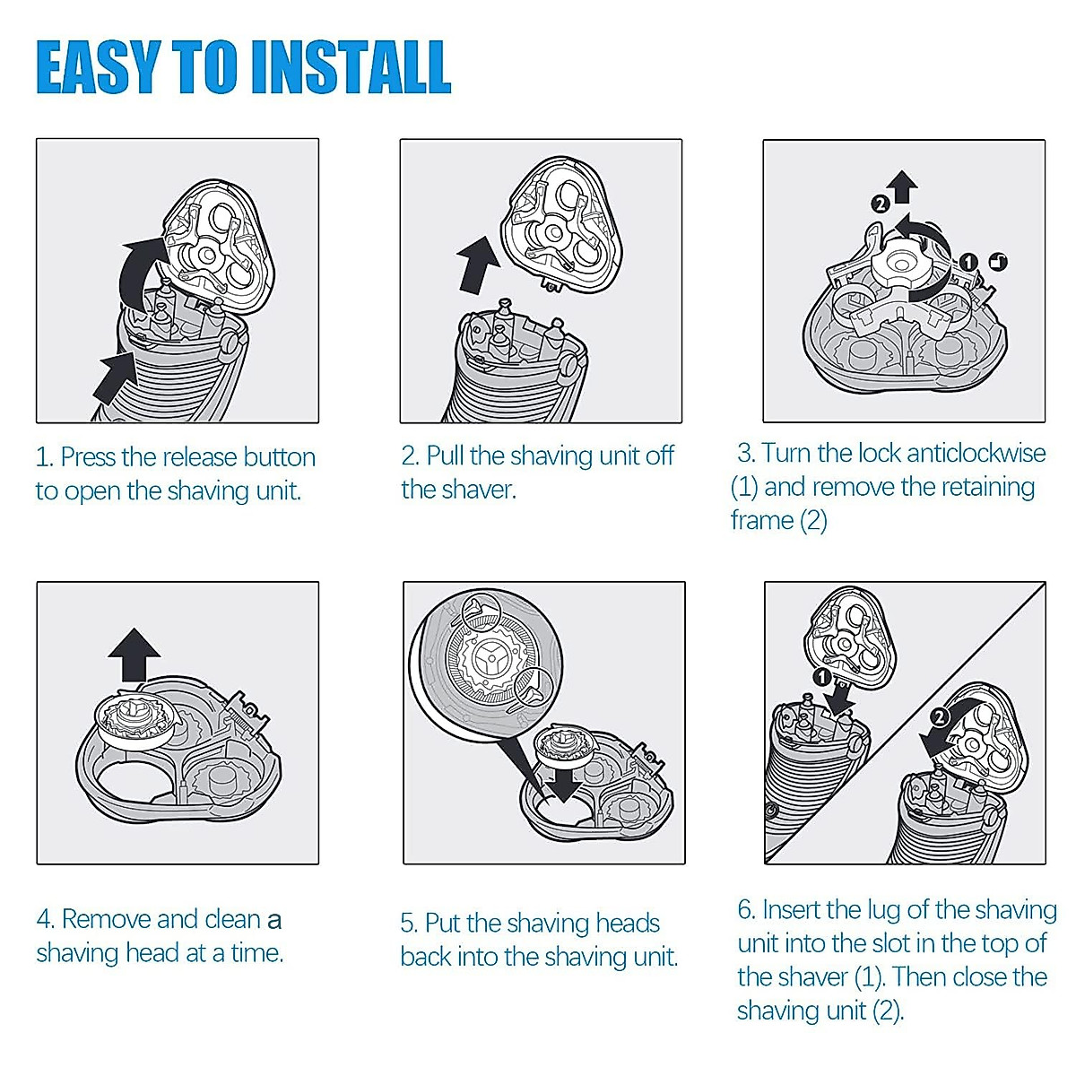 HQ8 Replacement Heads for Philips Norelco Aquatec Shavers, HQ8 for Norelco Replacement Heads,Razor Blades for PT720 PT730 AT880 AT810 AT815,HQ8 Blades New Upgraded,HQ8 Head Blades 3Pack & Brush